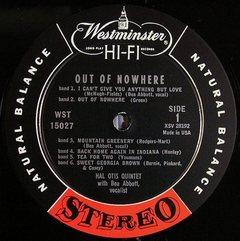 Hal Otis Quintet With Bea Abbott /Out Of Nowhere レコード通販・買取はサウンドファインダー