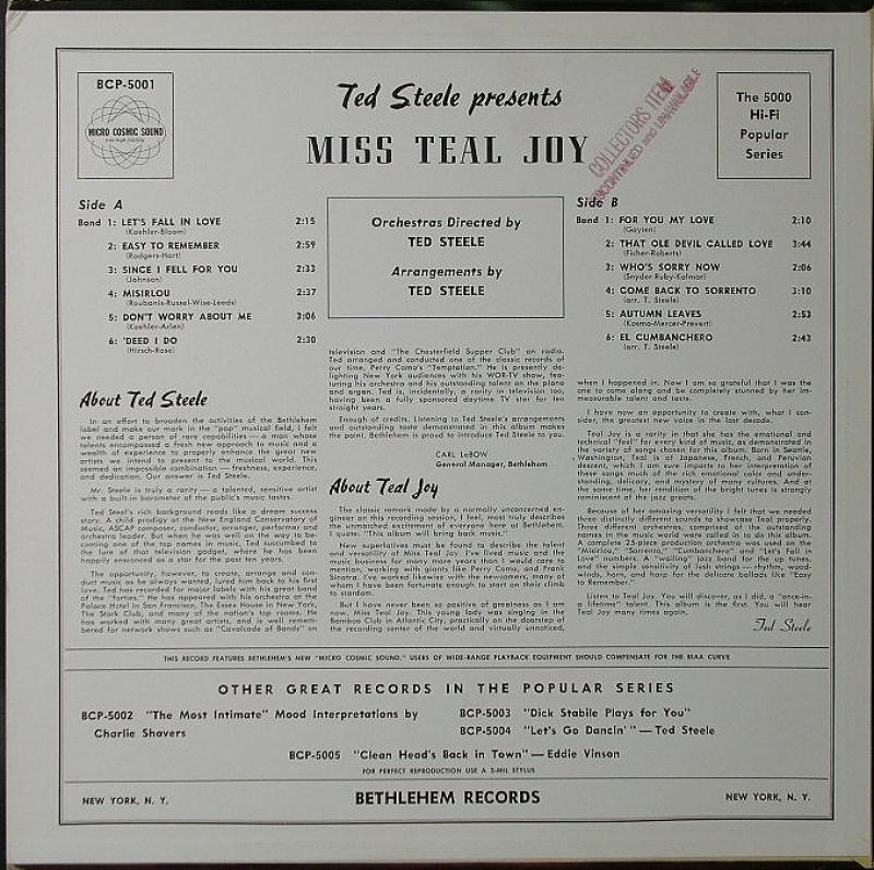 Teal Joy /Ted Steele Presents Miss Teal Joy レコード通販・買取はサウンドファインダー