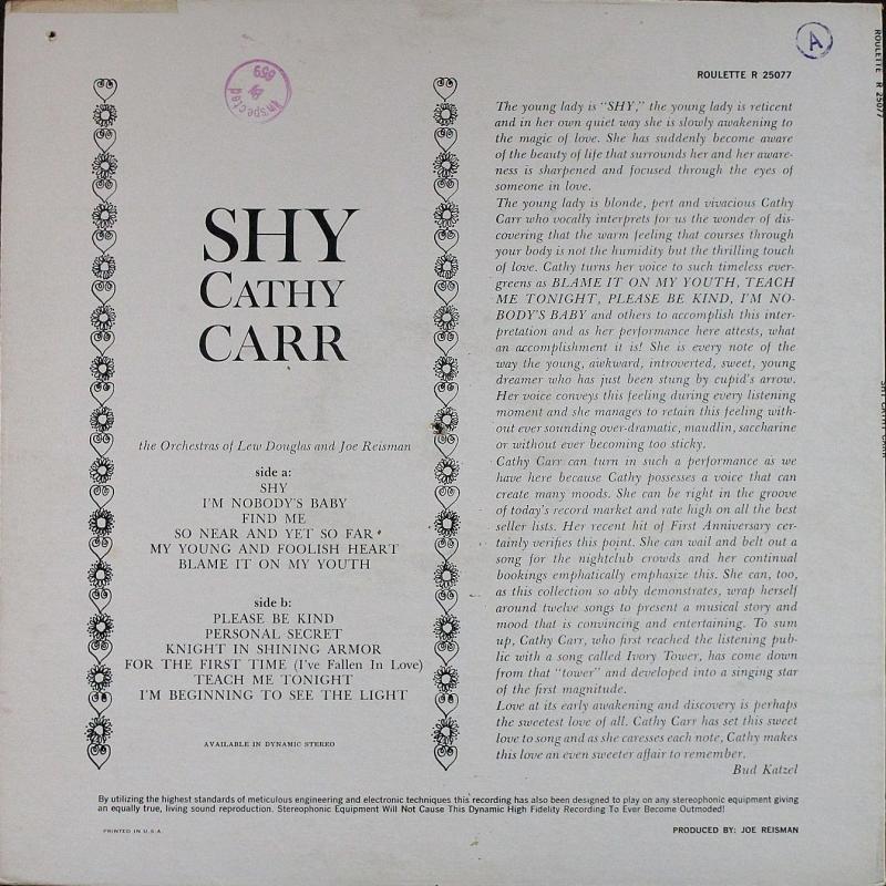 Cathy Carr /Shy レコード通販・買取はサウンドファインダー