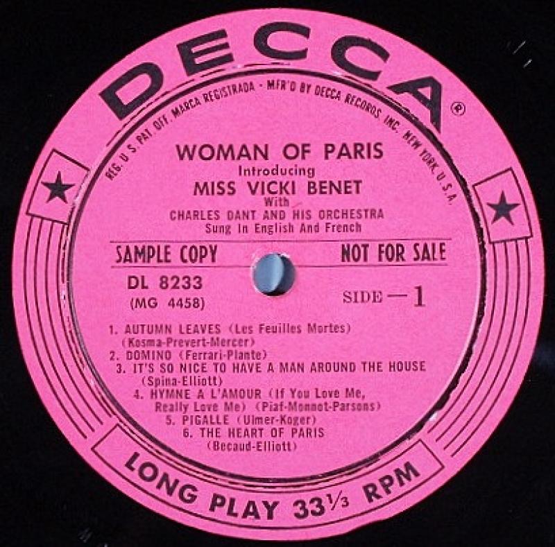 Vicki Benet /Woman Of Paris レコード通販・買取はサウンドファインダー