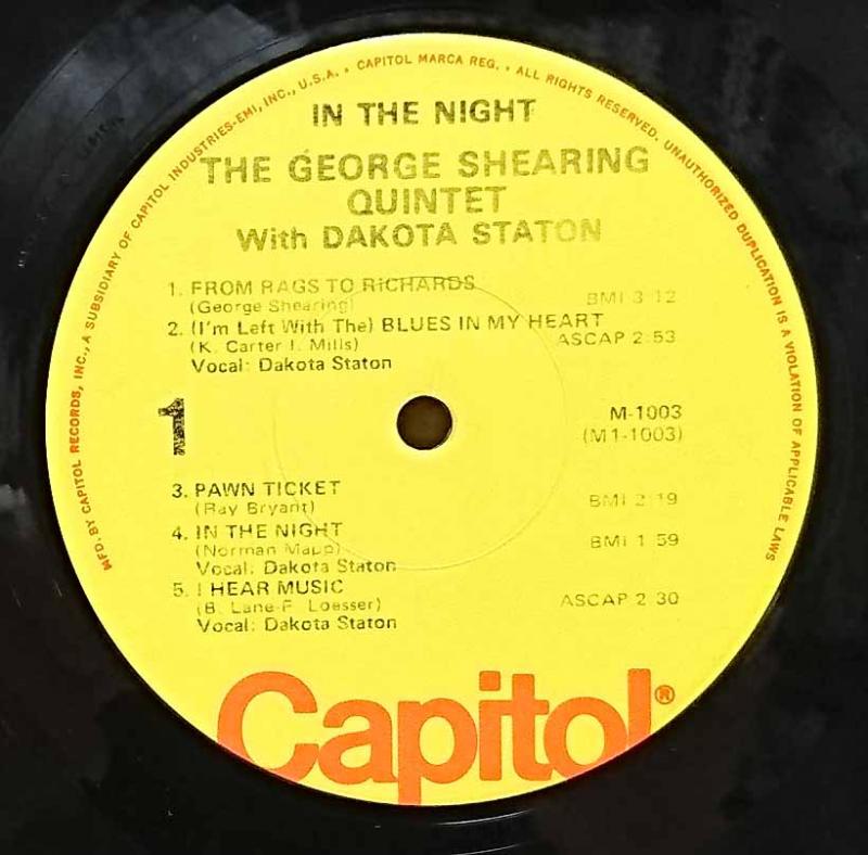 THE GEORGE SHEARING QUINTET with DAKOTA STATON/In The Night レコード通販・買取は ...